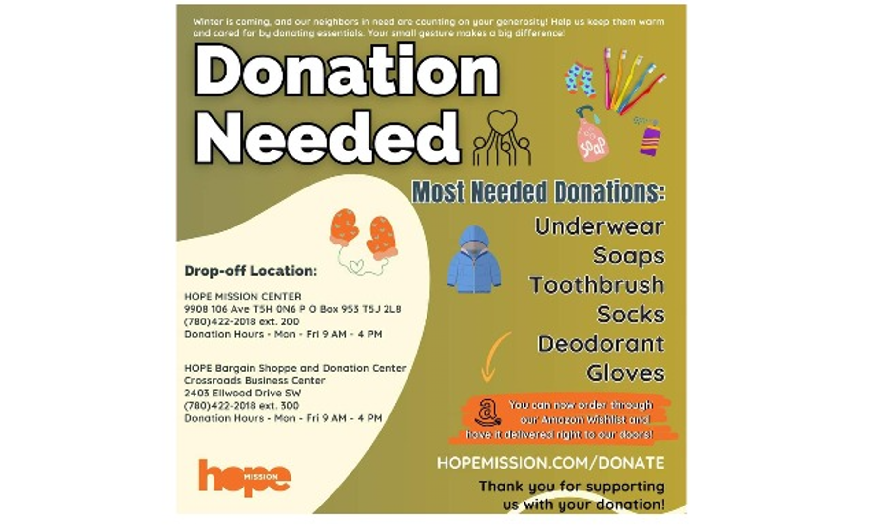 Winter Clothing Donations Needed for Hope Mission - JustServe