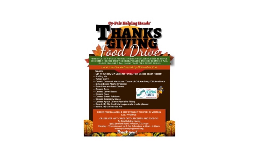 Cy-Fair Helping Hands Thanksgiving Food Drive - JustServe